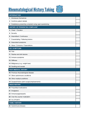 Fillable Online Rheumatological History Taking Fax Email Print - pdfFiller