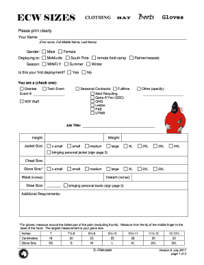 Fillable Online ECW SIZES Fax Email Print - pdfFiller