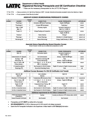 Fillable Online college lattc Registered Nursing Prerequisite and GE ...