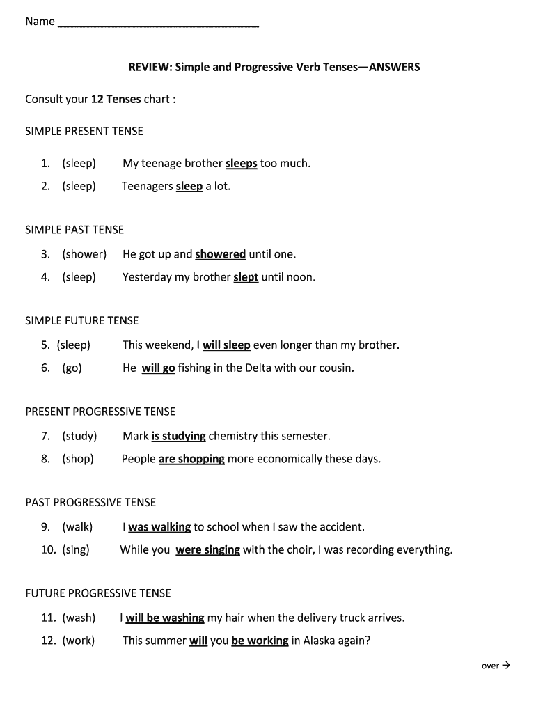 Fillable Online REVIEW: Simple and Progressive Verb TensesANSWERS Fax ...