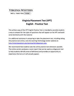 Fillable Online Virginia Placement Test (VPT) Fax Email Print - pdfFiller