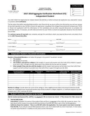 Fillable Online 2017-2018 Aggregate Verification Worksheet (V5) Fax Email Print - pdfFiller