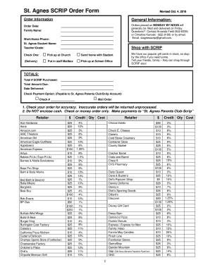 Fillable Online Agnes SCRIP Order Form Fax Email Print - pdfFiller