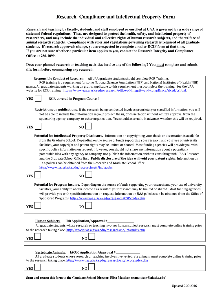 Fillable Online Research Compliance and Intellectual Property Form Fax ...
