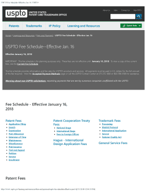 Fillable Online USPTO Fee Schedule--Effective Jan Fax Email Print ...