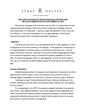 Fillable Online NEW USPTO INVENTORS APPLICATION DECLARATION AND Fax ...