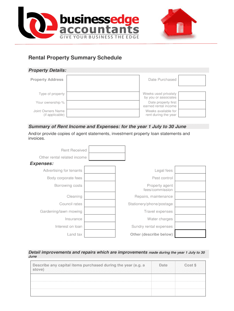 Fillable Online Rental Property Summary Schedule Fax Email Print ...