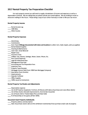 Fillable Online 2017 Rental Property Tax Preparation Checklist Fax ...