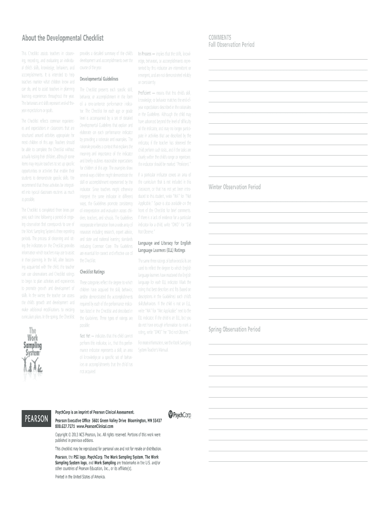 Fillable Online About the Developmental Checklist Fax Email Print ...