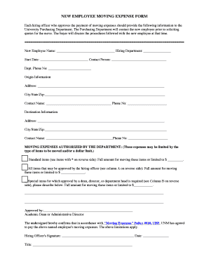 Fillable Online NEW EMPLOYEE MOVING EXPENSE FORM Fax Email Print ...