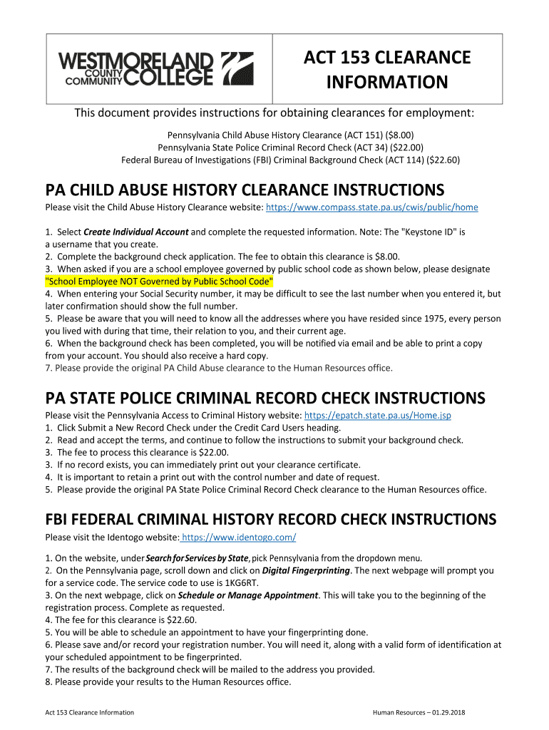 Fillable Online ACT 153 CLEARANCE Fax Email Print - pdfFiller