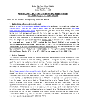 Fillable Online PENNSYLVANIA STATE POLICE CRIMINAL RECORD CHECK Fax ...