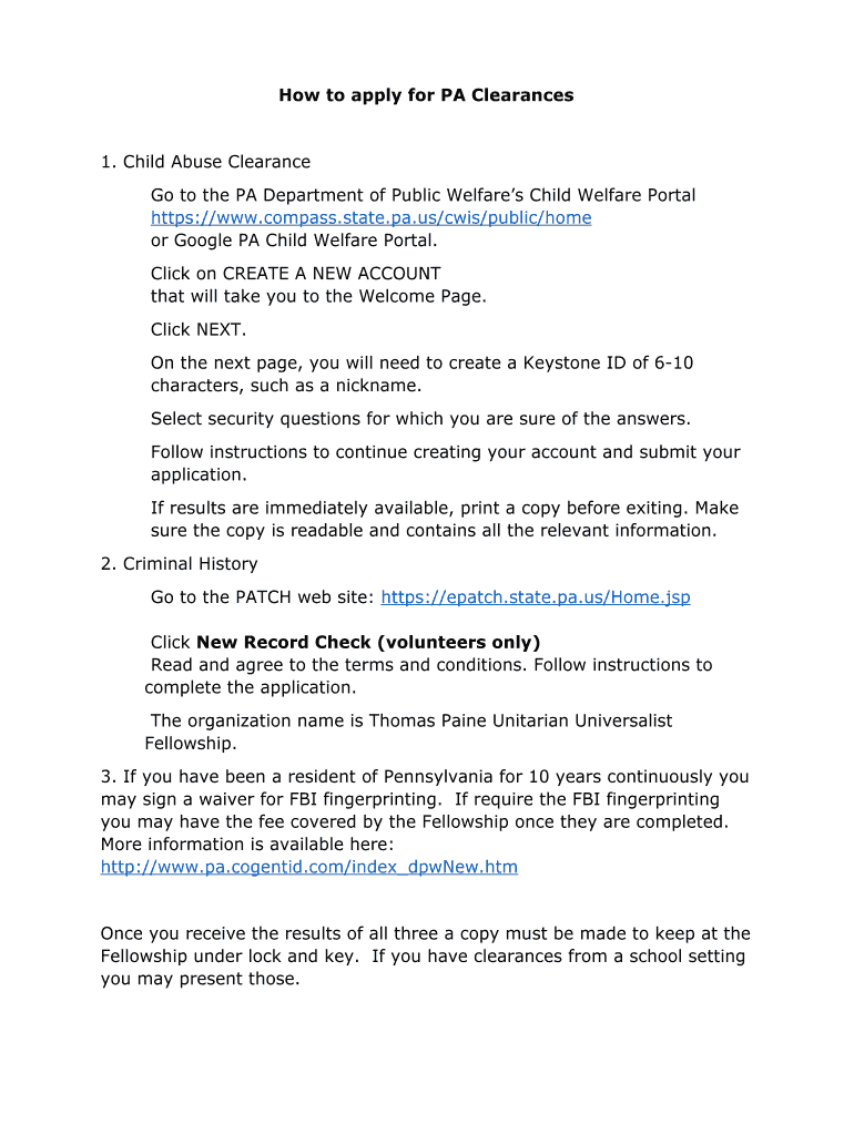 Fillable Online How to apply for PA Clearances Fax Email Print - pdfFiller
