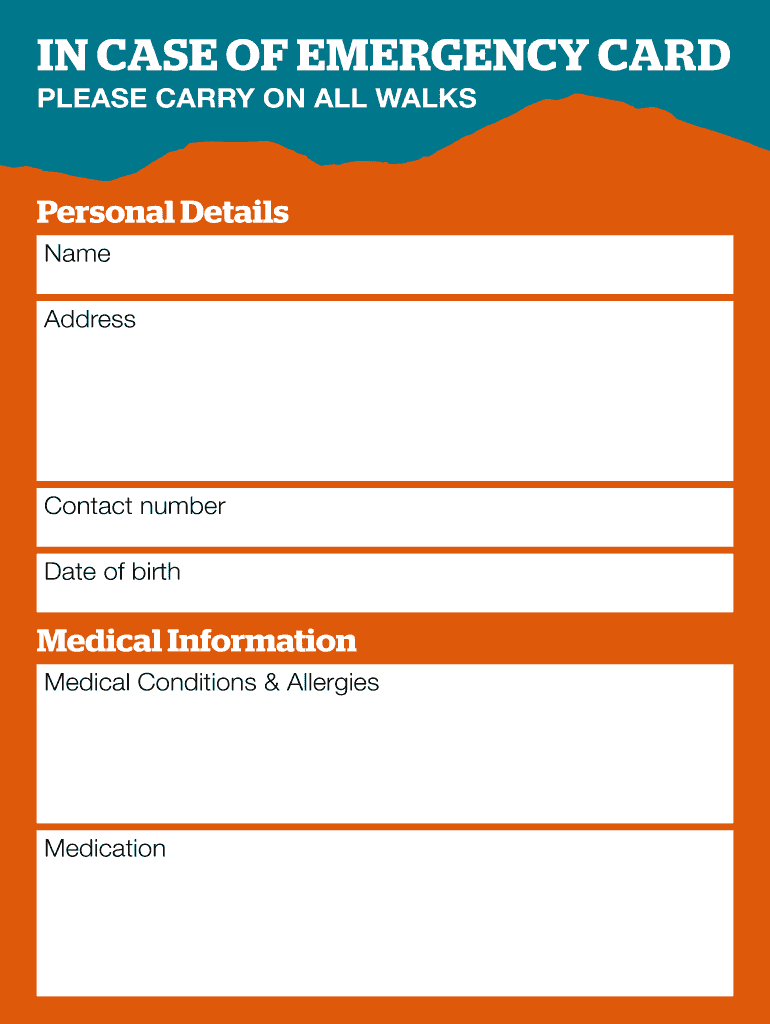 Fillable Online IN CASE OF EMERGENCY CARD Fax Email Print - pdfFiller