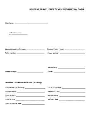 Fillable Online STUDENT TRAVEL EMERGENCY INFORMATION CARD Fax Email ...