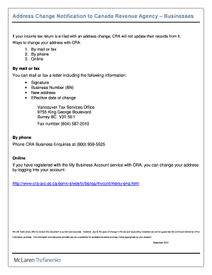 Fillable Online Address Change Notification to Canada Revenue Agency ...