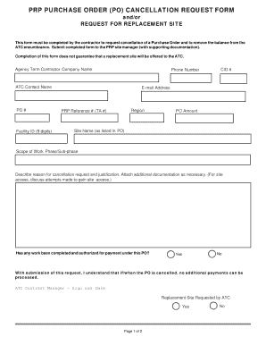 Fillable Online PRP PURCHASE ORDER (PO) CANCELLATION REQUEST FORM and ...