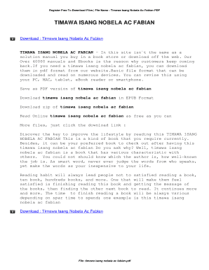 Timawa Nobela Pdf - Fill Online, Printable, Fillable, Blank | pdfFiller