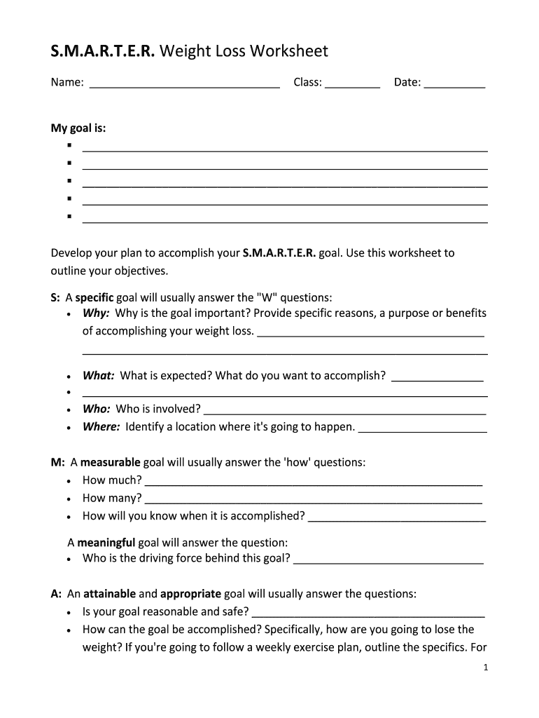 Fillable Online Weight Loss Worksheet Fax Email Print - pdfFiller