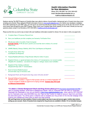Fillable Online Health Information Checklist Fax Email Print - pdfFiller