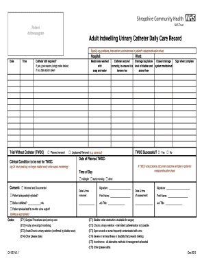 Fillable Online Adult Indwelling Urinary Catheter Daily Care Record Fax ...