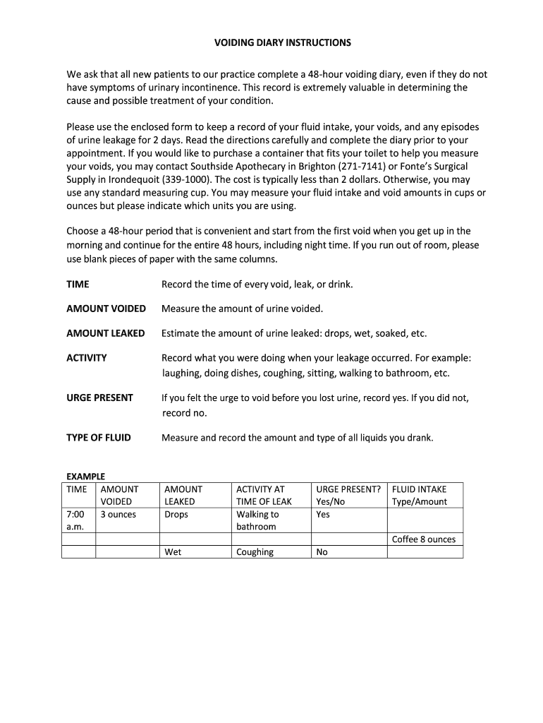 Fillable Online VOIDING DIARY INSTRUCTIONS Fax Email Print - pdfFiller