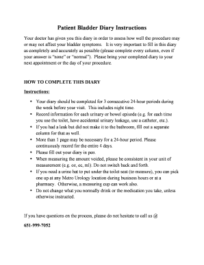 Fillable Online Patient Bladder Diary Instructions Fax Email Print ...
