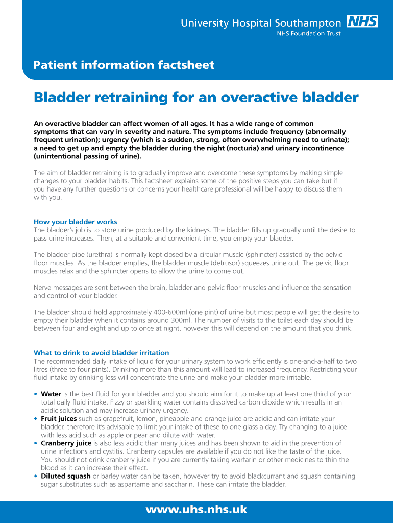 Fillable Online Bladder retraining for an overactive bladder Fax Email ...