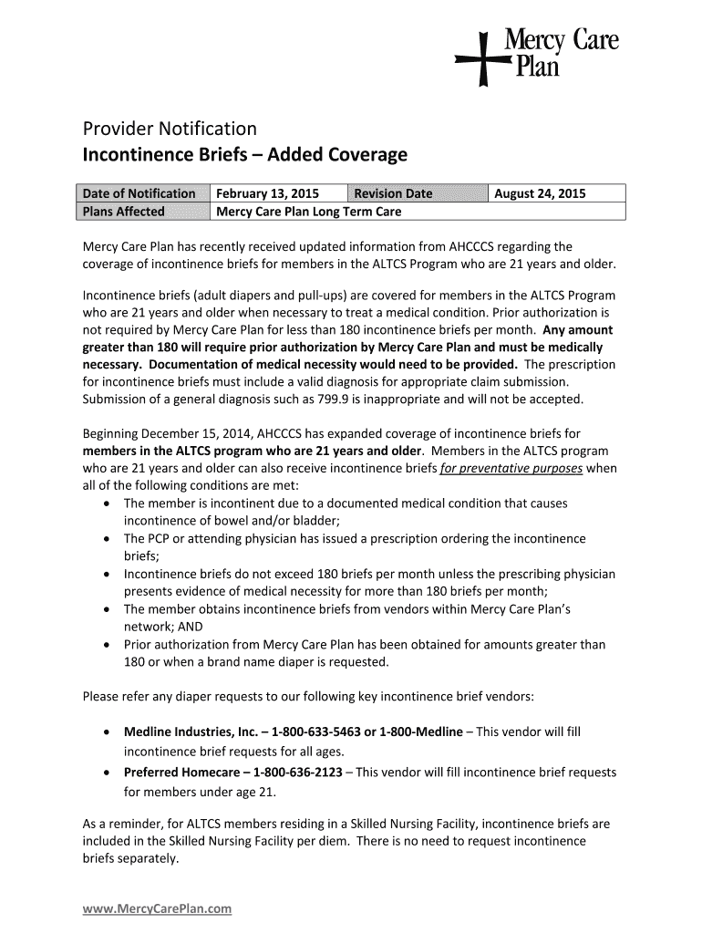Fillable Online Incontinence Briefs Added Coverage Fax Email Print - pdfFiller