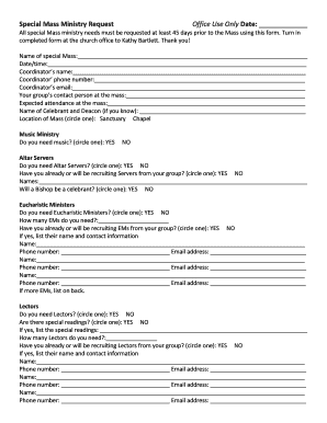 Fillable Online Special Mass Ministry Request Office Use Only Date: Fax ...