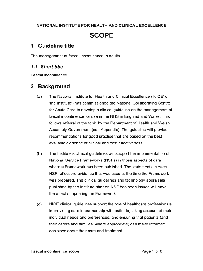 Fillable Online The Management Of Faecal Incontinence In Adults Fax