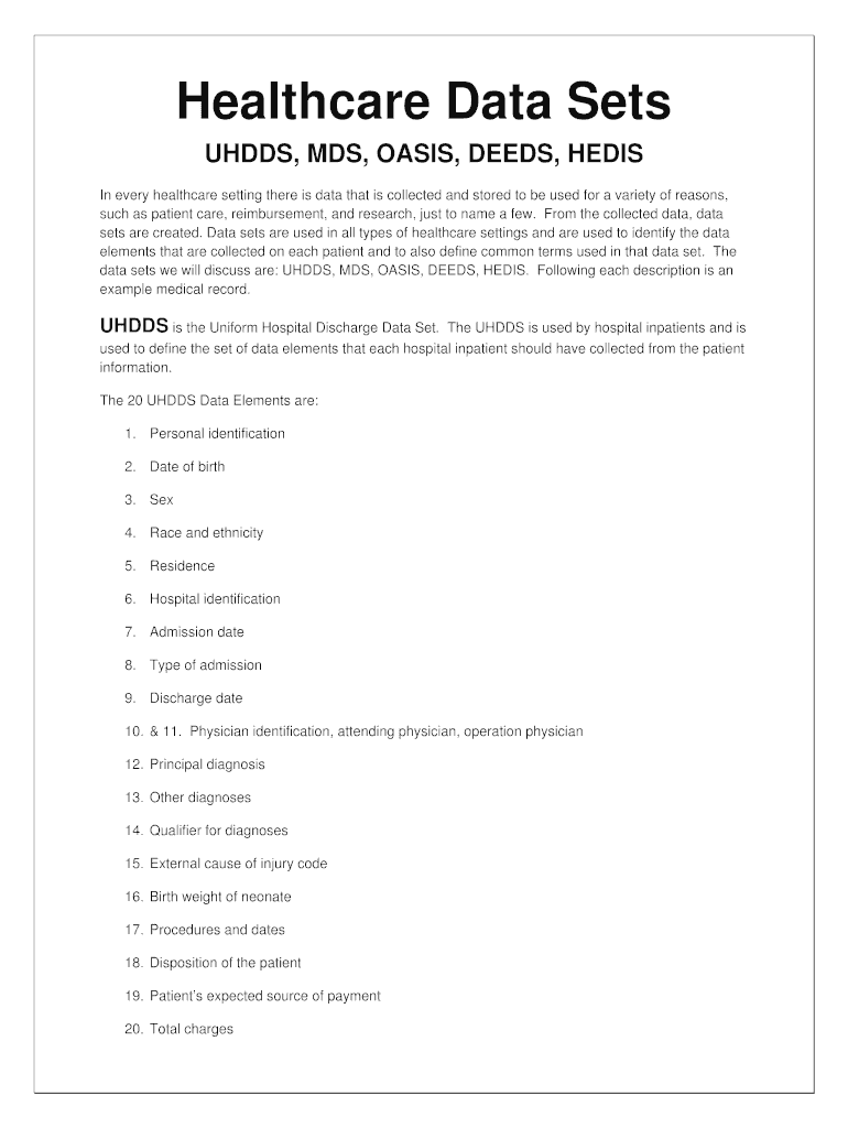 Fillable Online Healthcare Data Sets Fax Email Print - pdfFiller