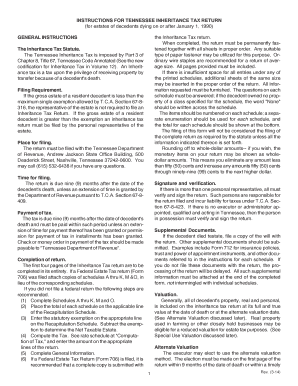 Fillable Online INSTRUCTIONS FOR TENNESSEE INHERITANCE TAX RETURN Fax ...