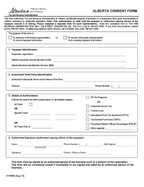 Fillable Online ALBERTA CONSENT FORM Fax Email Print - pdfFiller