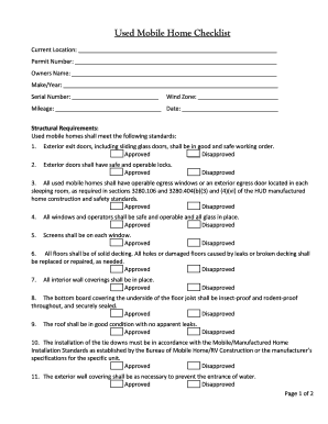 Fillable Online Used Mobile Home Checklist Fax Email Print - pdfFiller