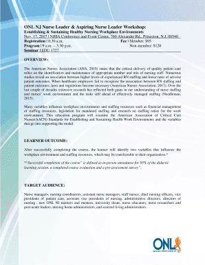 Fillable Online ONL NJ Nurse Leader & Aspiring Nurse Leader Workshop ...