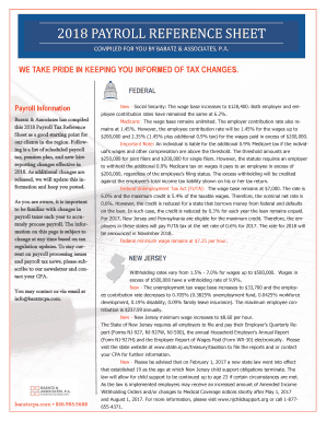 Fillable Online 2018 PAYROLL REFERENCE SHEET Fax Email Print - pdfFiller