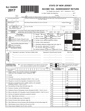 Fillable Online 2017 Form NJ-1040NR Line-by-Line Instructions Fax Email ...