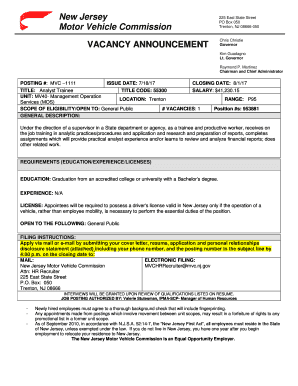 Fillable Online POSTING #: MVC 1111 Fax Email Print - pdfFiller