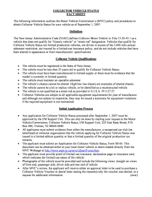 Fillable Online COLLECTOR VEHICLE STATUS Fax Email Print - pdfFiller