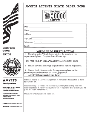 Fillable Online AMVETS LICENSE PLATE ORDER FORM Fax Email Print - pdfFiller