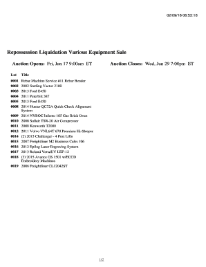 Fillable Online Repossession Liquidation Various Equipment Sale Fax ...