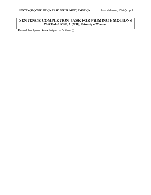 Fillable Online SENTENCE COMPLETION TASK FOR PRIMING EMOTION Fax Email ...