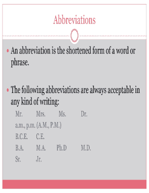 Fillable Online An abbreviation is the shortened form of a word or Fax ...