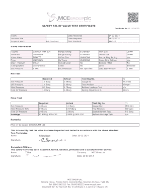 Fillable Online SAFETY RELIEF VALVE TEST CERTIFICATE Fax Email Print ...