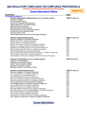 Fillable Online ABA REGULATORY COMPLIANCE FOR COMPLIANCE PROFESSIONALS ...