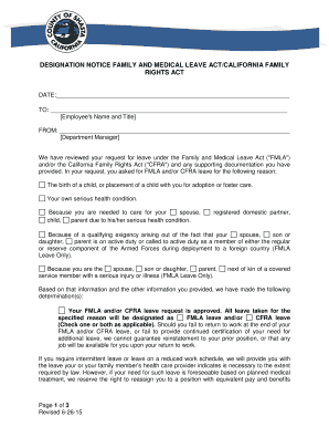 Fillable Online DESIGNATION NOTICE FAMILY AND MEDICAL LEAVE ACT ...
