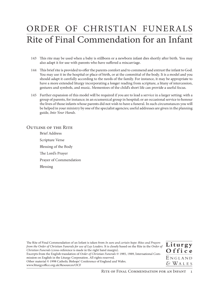 Fillable Online Rite of Final Commendation for an Infant Fax Email ...