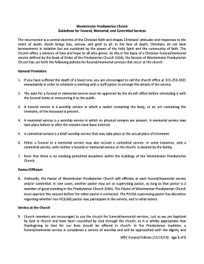 Fillable Online Guidelines for Funeral, Memorial, and Committal ...