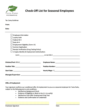 Fillable Online Check-Off List for Seasonal Employees Fax Email Print ...